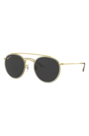 Ray-ban 51mm Polarized Round Sunglasses - Shiny Gold/ Black