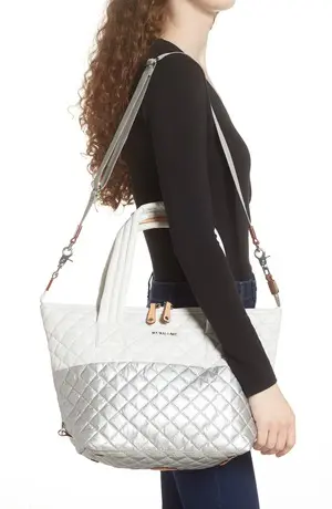Mz Wallace Medium Sutton Quilted Shoulder Bag - Bright White/ Tin Metallic
