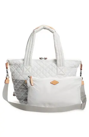 Mz Wallace Medium Sutton Quilted Shoulder Bag - Bright White/ Tin Metallic