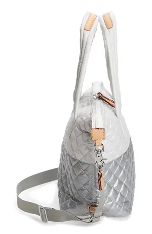 Mz Wallace Medium Sutton Quilted Shoulder Bag - Bright White/ Tin Metallic