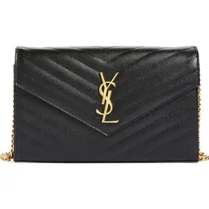 Saint Laurent Cassandre Matelassé Leather Wallet On A Chain - 1000 Nero