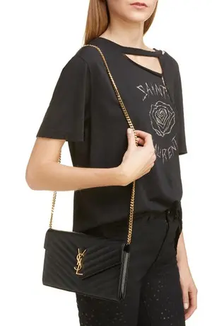 Saint Laurent Cassandre Matelassé Leather Wallet On A Chain - 1000 Nero