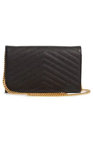Saint Laurent Cassandre Matelassé Leather Wallet On A Chain - 1000 Nero