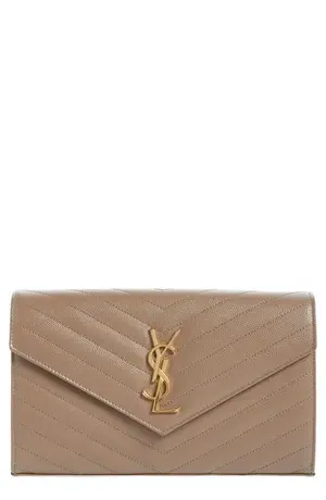Saint Laurent Cassandre Matelassé Leather Wallet On A Chain Taupe