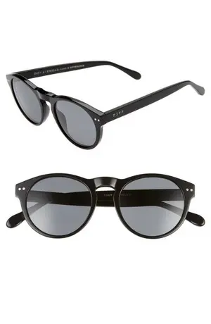 DIFF Cody 50mm Polarized Round Sunglasses Black/grey