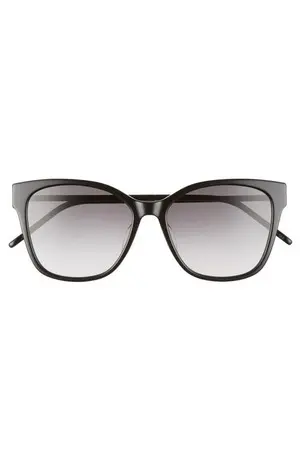 Saint Laurent 56mm Rectangular Sunglasses - Shiny Black/ Smoke Gradient