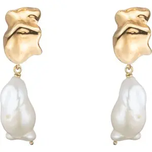 STERLING KING Freshwater Pearl Drop Earrings - Gold