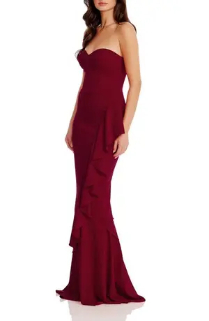 Dress The Population Paris Ruffle Strapless Mermaid Gown - Garnet