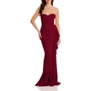 Dress The Population Paris Ruffle Strapless Mermaid Gown - Garnet