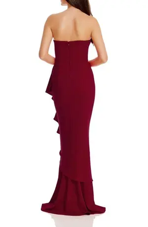 Dress The Population Paris Ruffle Strapless Mermaid Gown - Garnet