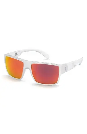Adidas 57mm Rectangular Sunglasses Crystal/ Smoke Orange Mirror