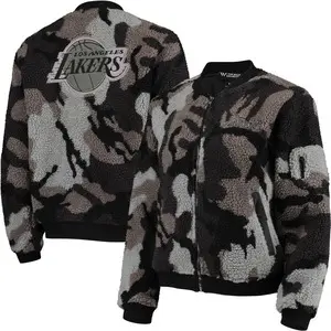 THE WILD COLLECTIVE Los Angeles Lakers Camo Sherpa Bomber Jacket - Black