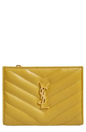 Saint Laurent Monogram Matelassé Leather Bifold Wallet Chartreuse