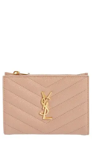 Saint Laurent Monogram Matelassé Leather Bifold Wallet Vintage Peach