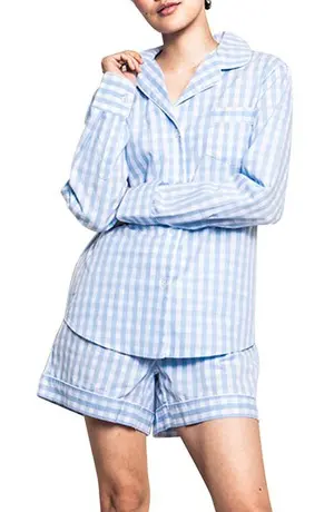 PETITE PLUME Gingham Check Short Cotton Pajamas - Blue