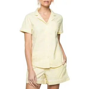 PETITE PLUME Gingham Check Short Cotton Pajamas - Yellow