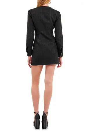 Endless Rose Textured Long Sleeve Mini Dress - Black