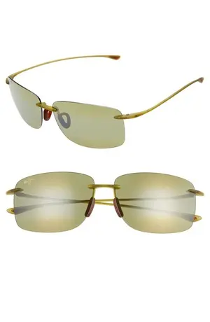Maui Jim Maui Jim Hema 62mm Polarized Rectangle Sunglasses Matte Olive/ Gold