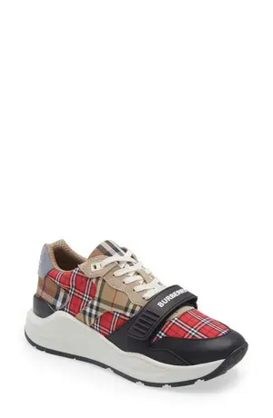 Burberry Men\'s Ramsey Story 33 Mixed-Check Low-Top Sneakers Burberry Men main image 2