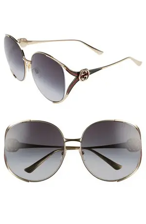 Gucci 63mm Gradient Oversize Open Temple Round Sunglasses