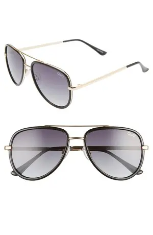 Quay QUAY All In Aviator Sunglasses Black/ Smoke Fade