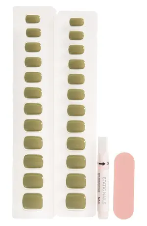 STATIC NAILS Square Pop-on Reusable Manicure Set Olive