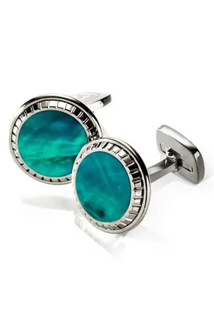 M-Clip® Abalone Cuff Links - Stainless Steel/teal