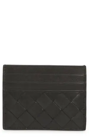 Bottega Veneta Intrecciato Leather Card Case Black/ Silver