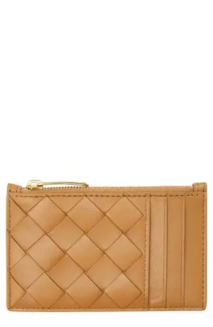 Bottega Veneta Intrecciato Leather Card Case Caramel Gold
