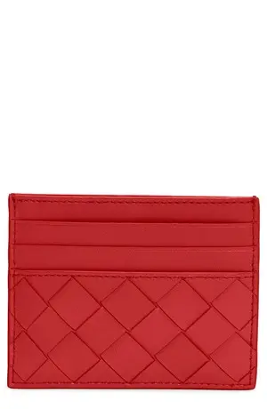 Bottega Veneta Intrecciato Leather Card Case Chili/ Silver