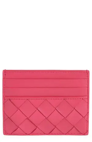 Bottega Veneta Intrecciato Leather Card Case Cranberry-gold