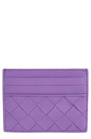 Bottega Veneta Intrecciato Leather Card Case Purple-gold