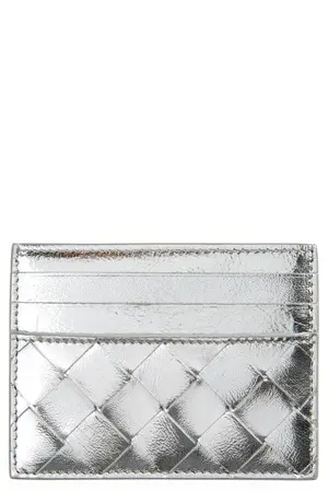 Bottega Veneta Intrecciato Leather Card Case Silver Silver