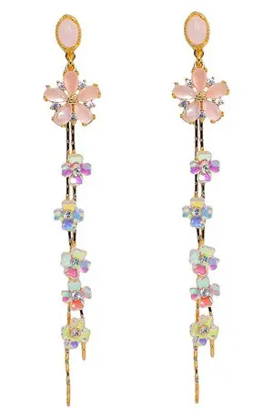 LA MENO Flower Drop Earrings Gold/pink