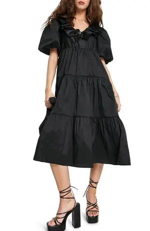 Topshop Short Sleeve Taffeta Dress