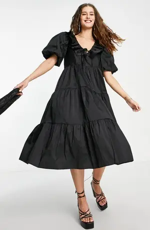 Topshop Short Sleeve Taffeta Dress