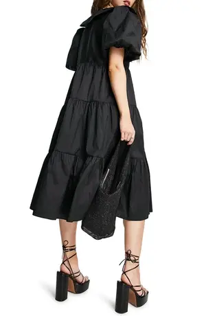 Topshop Short Sleeve Taffeta Dress