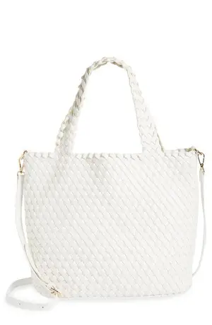 MALI + LILI Mali + Lili Ray Convertible Woven Vegan Leather Tote White