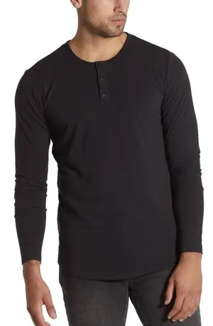 CUTS AO Curved Hem Long Sleeve Henley Black