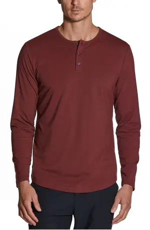 CUTS AO Curved Hem Long Sleeve Henley Cabernet