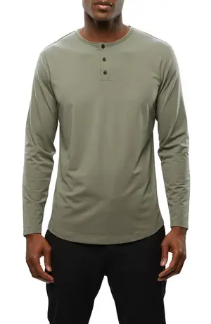 CUTS AO Curved Hem Long Sleeve Henley Carbon