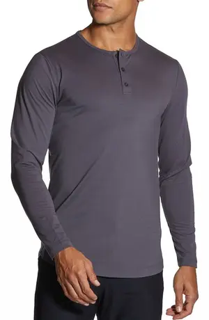 CUTS AO Curved Hem Long Sleeve Henley Cast Iron