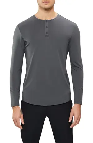 CUTS AO Curved Hem Long Sleeve Henley Graphite
