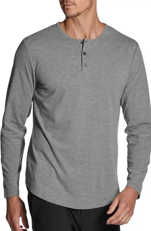 CUTS AO Curved Hem Long Sleeve Henley Heather Grey