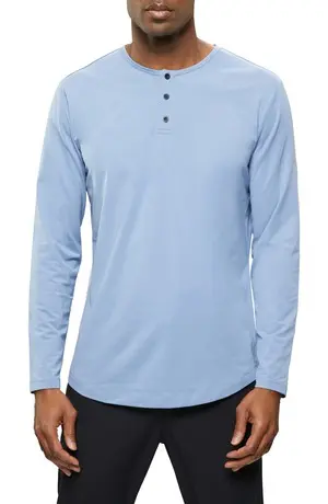 CUTS AO Curved Hem Long Sleeve Henley Infinity Blue