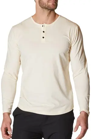 CUTS AO Curved Hem Long Sleeve Henley Ivory