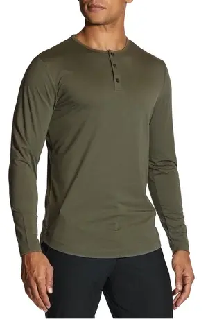 CUTS AO Curved Hem Long Sleeve Henley Pine