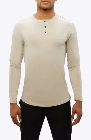 CUTS AO Curved Hem Long Sleeve Henley Sand Dune