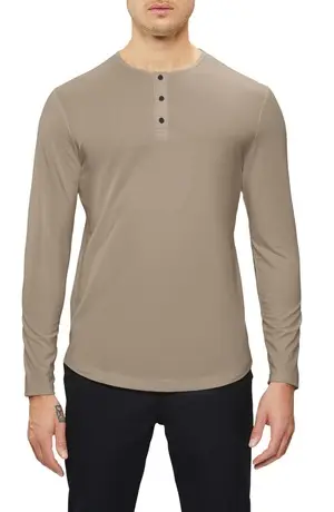 CUTS AO Curved Hem Long Sleeve Henley Stone