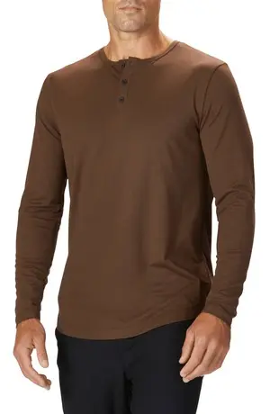 CUTS AO Curved Hem Long Sleeve Henley Teakwood